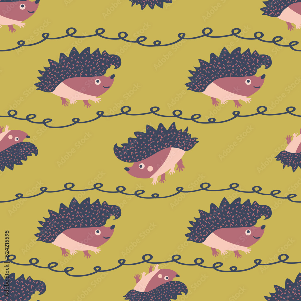 Cute vector spiky, prickly, hedgehog seamless pattern background ...
