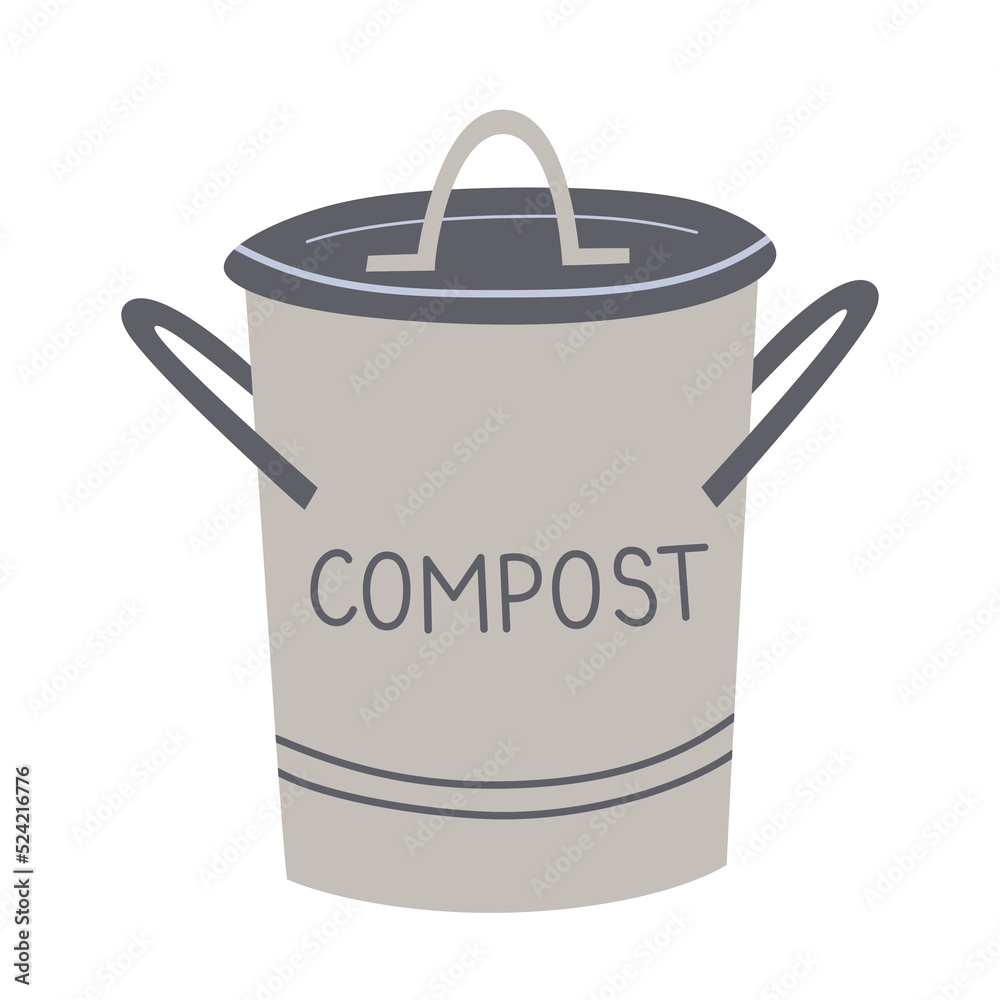Kitchen compost bin icon, hand drawn doodle illustration of compost ...