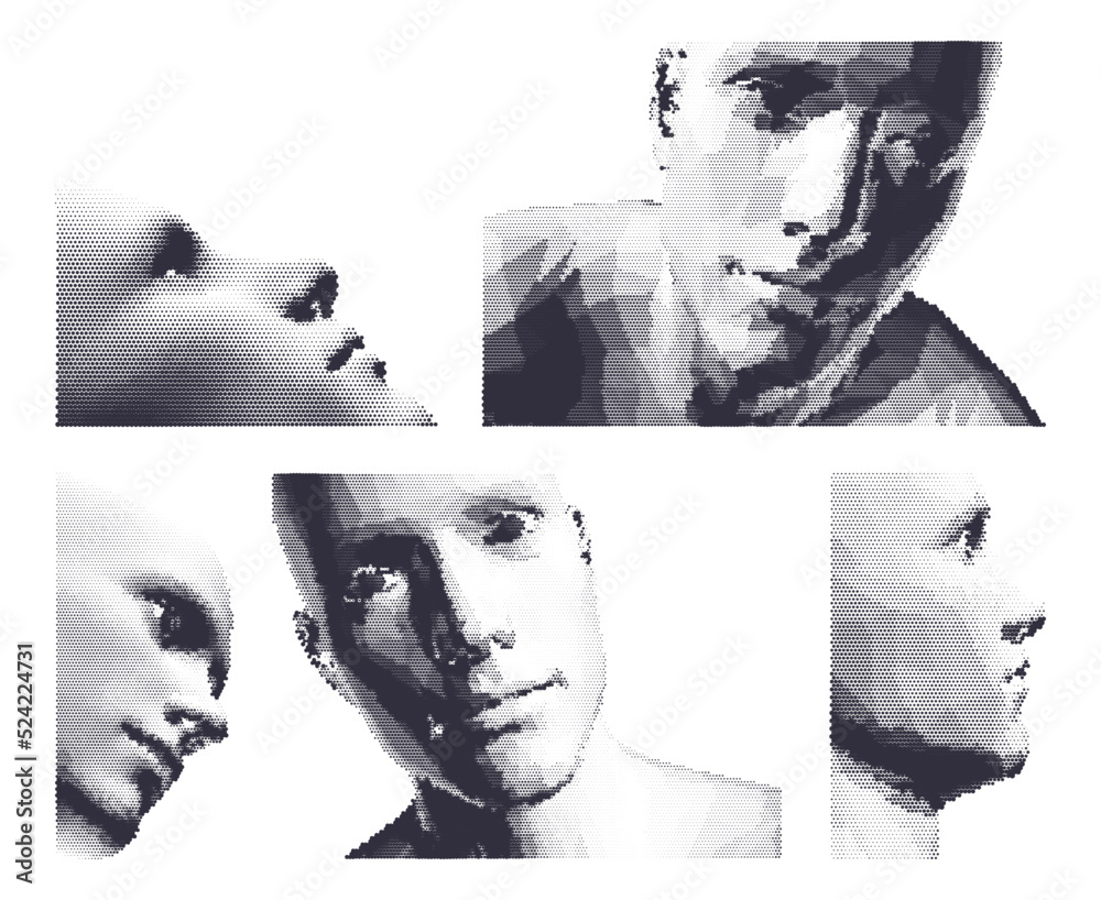 Abstract man head made from dots. Facial recognition. Close-up portrait ...