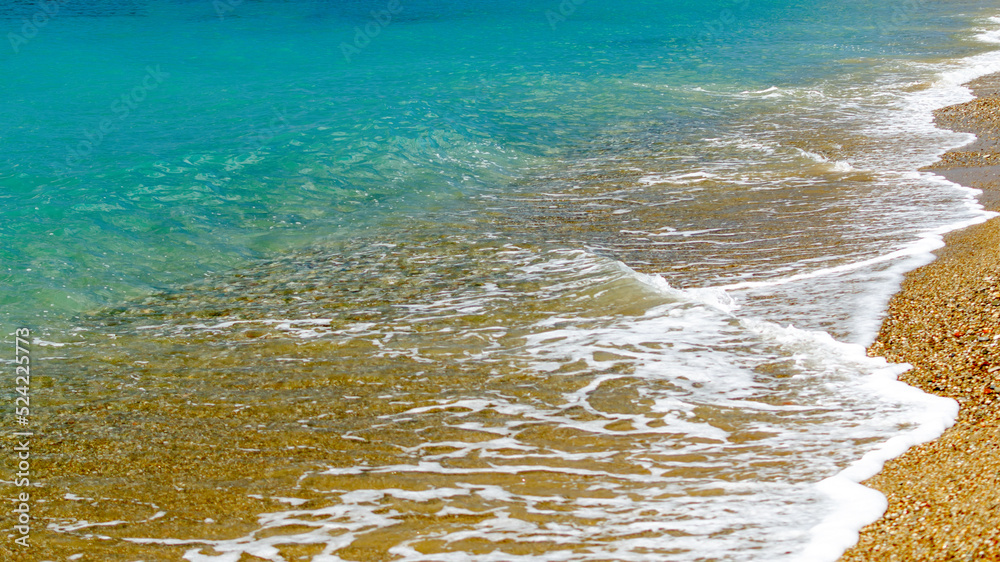 Summer sandy beach drawing by epoxy resin. Top view on ocean wave with ...
