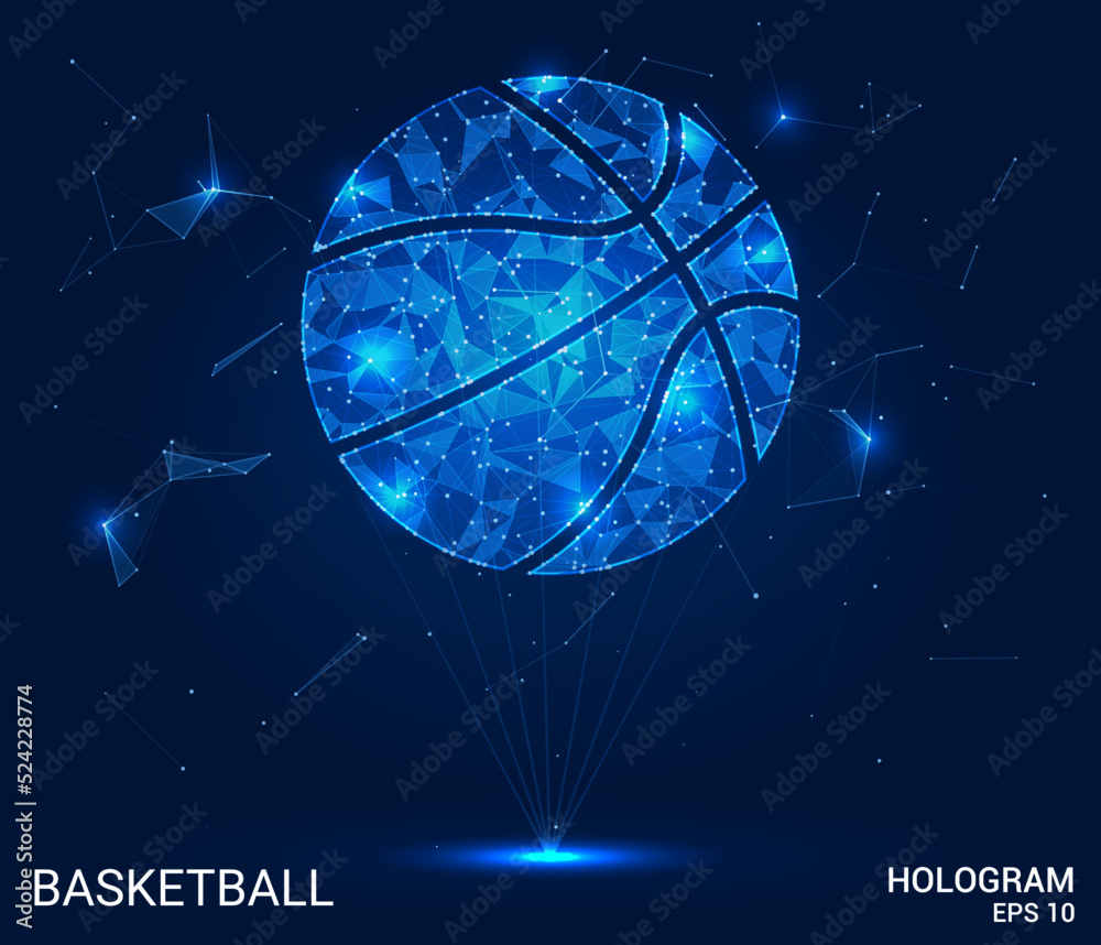 Hologram basketball. A basketball ball made of polygons, triangles of ...