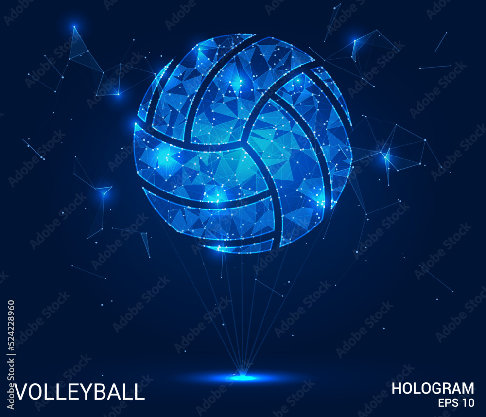 Hologram volleyball. A volleyball ball made of polygons, triangles of ...