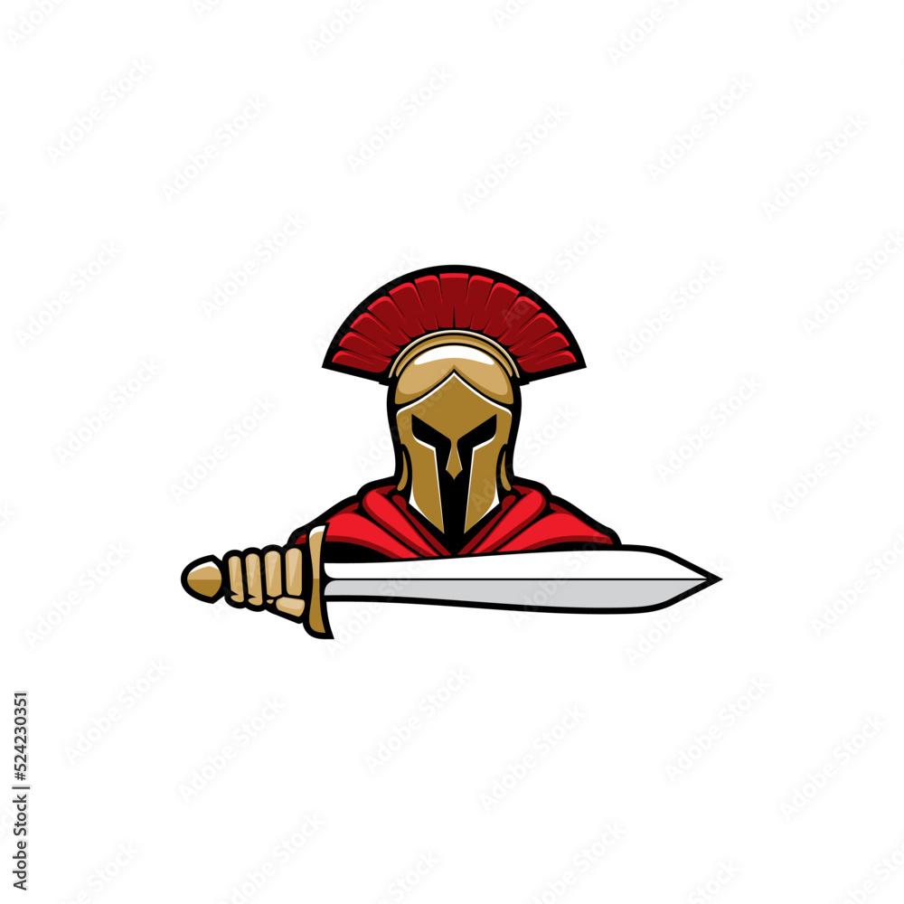 Soldier in helmet with mohawk, roman empire or greece warrior isolated ...