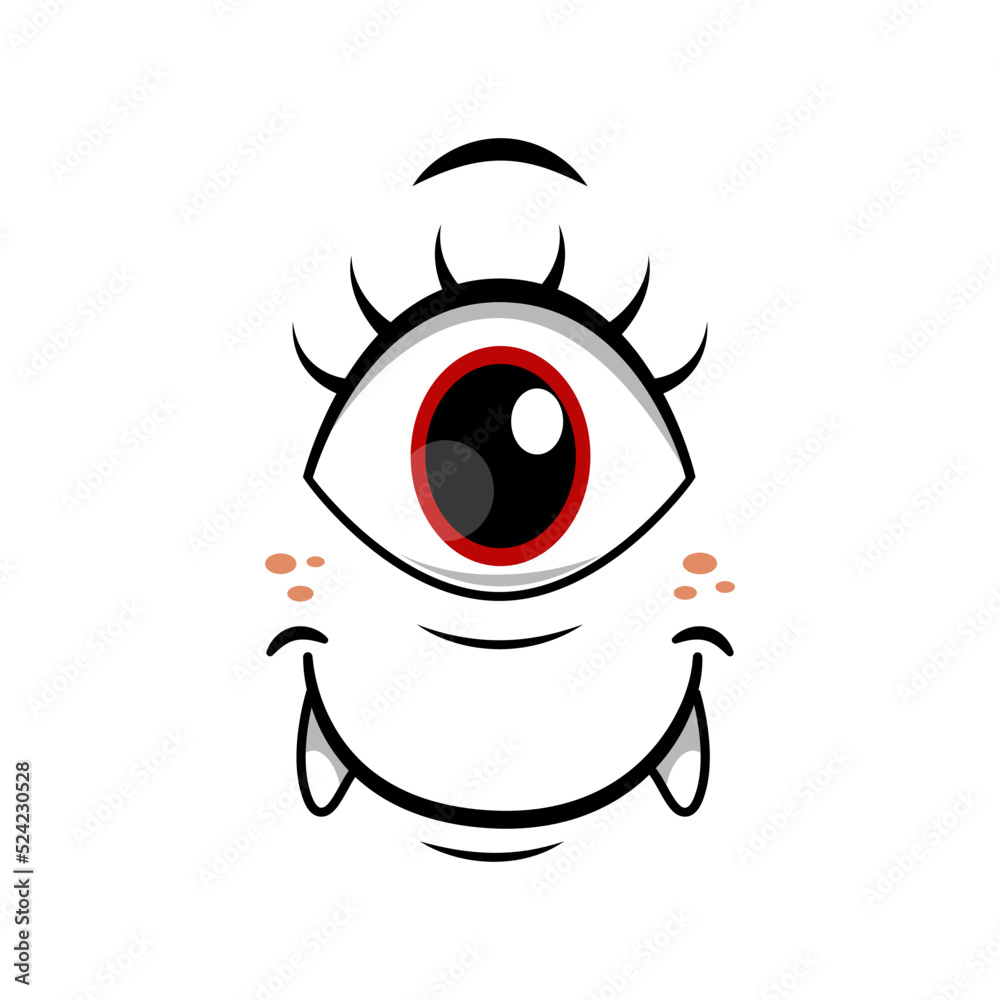 Monster face cartoon vector icon, one eyed creepy smiling creature with ...