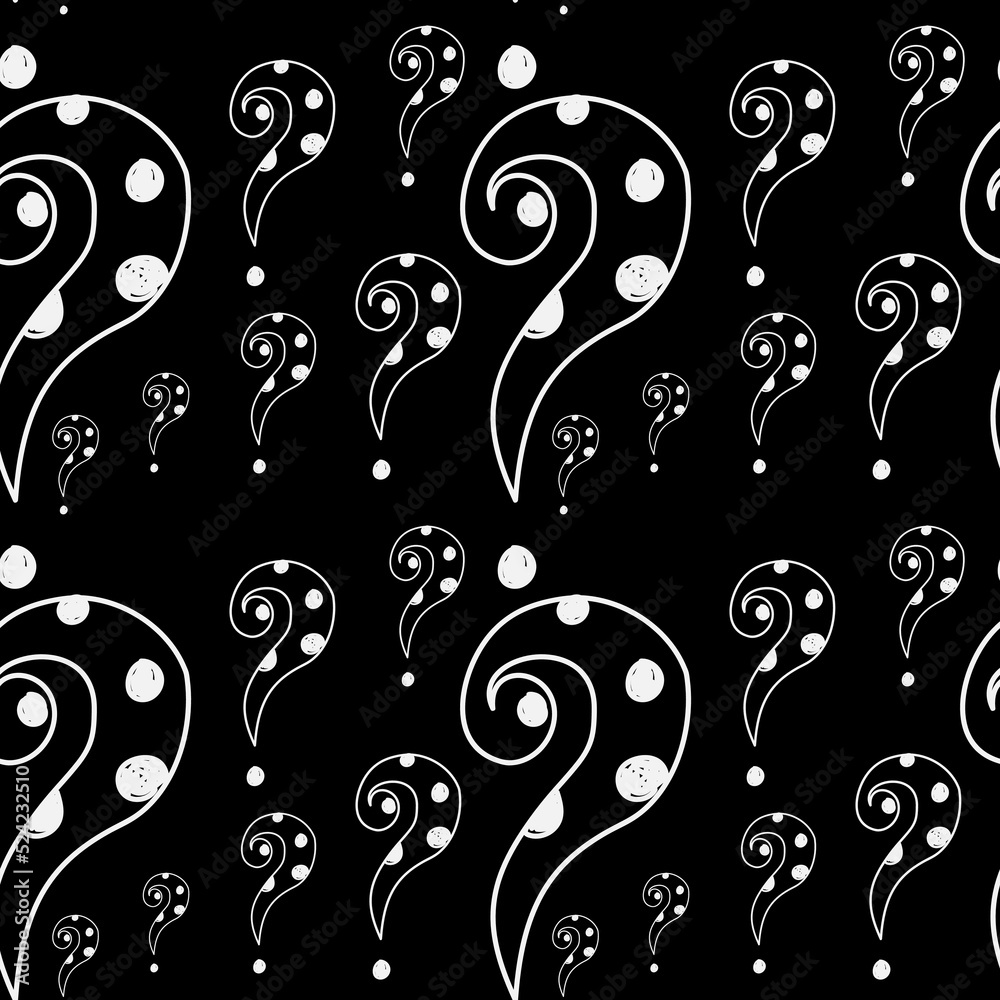 Vector black and white illustration. Question mark seamless pattern ...