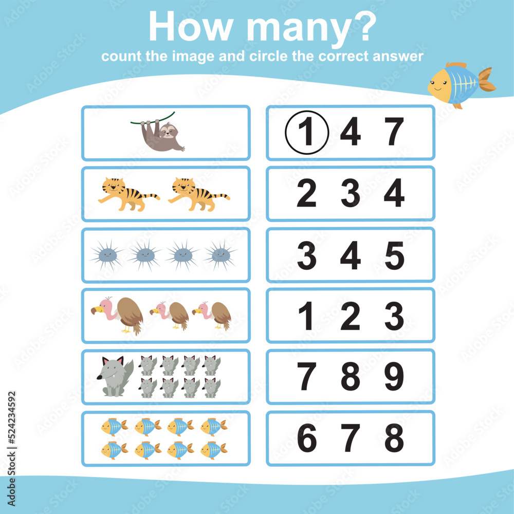 Match game count and circle the correct answer for children. Printable ...