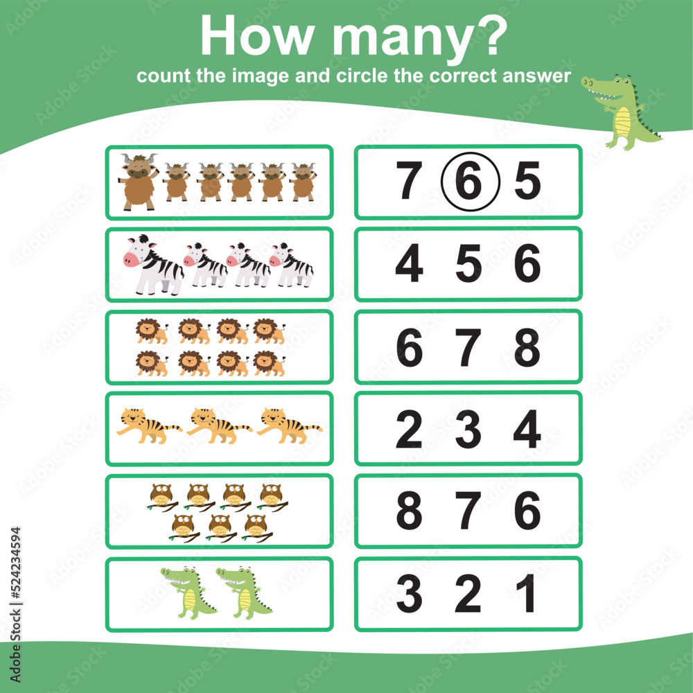 Match game count and circle the correct answer for children. Printable ...
