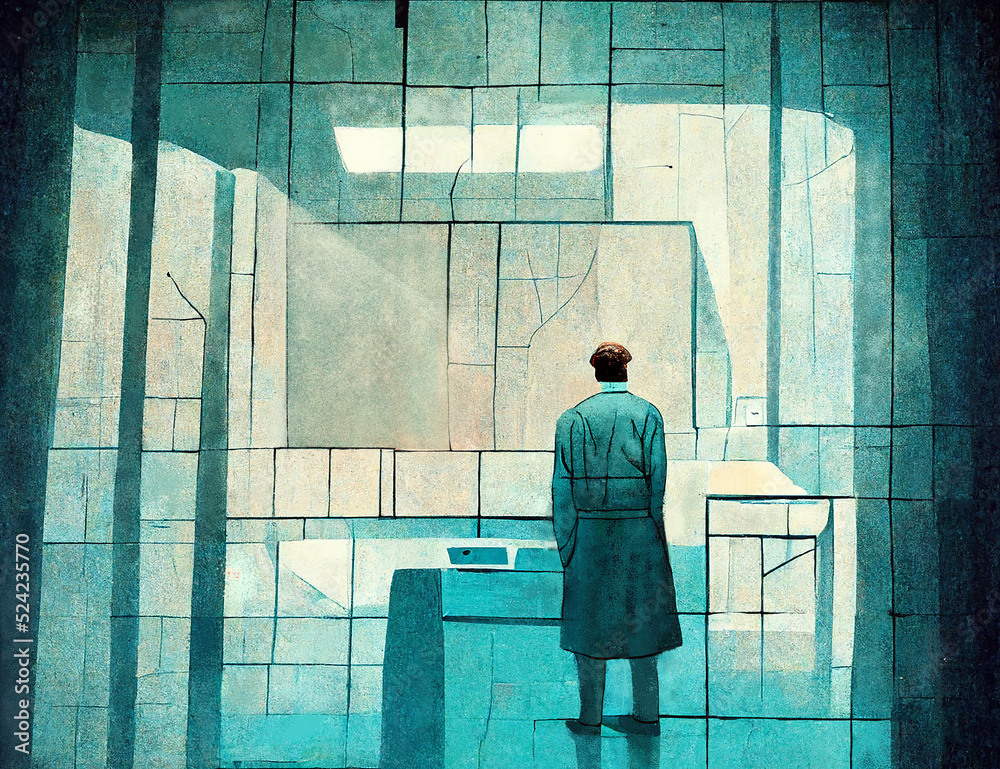 A Depressed Confused Lonely Man with Overcoat Standing in the Office ...