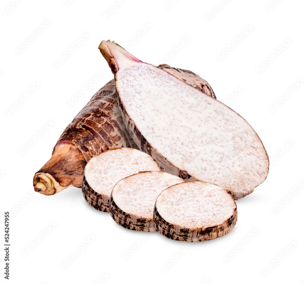 Raw taro and sliced isolated on transparent background (.PNG) Stock ...