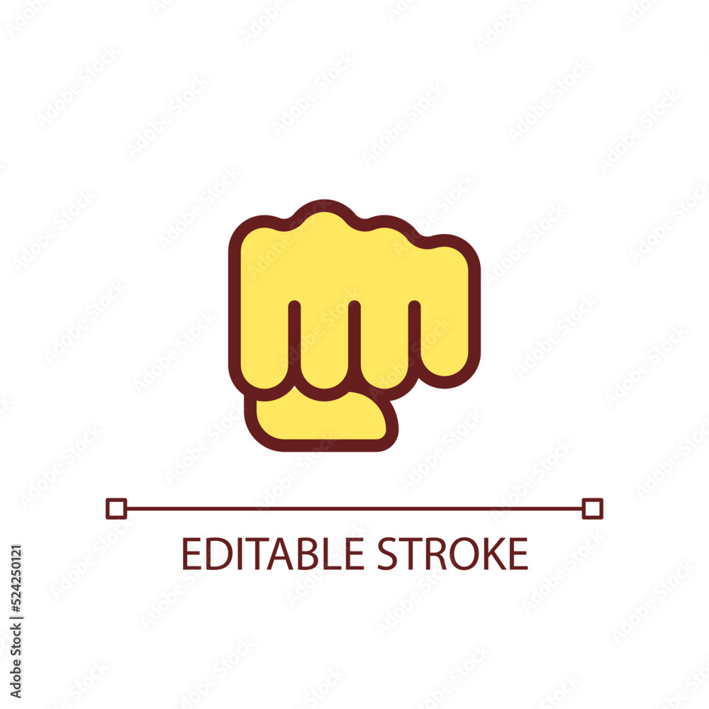 Punching fist pixel perfect RGB color icon. Hand gesture. Fighting ...