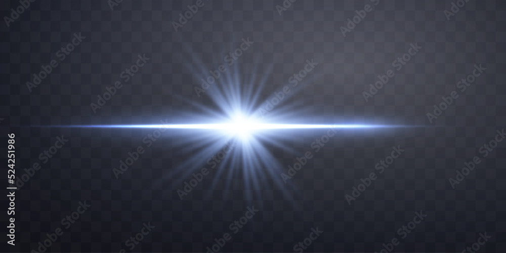Blue lens flares. Isolated on dark background. Sun flash with rays ...