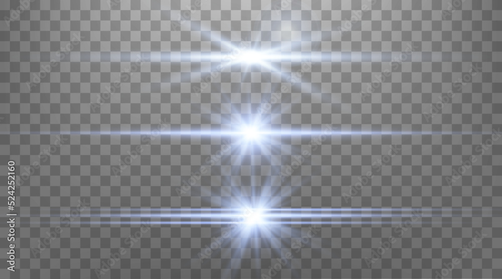 Blue horizontal lens flares set. Isolated on transparent background ...