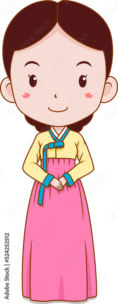 Cartoon Korean girl in traditional costume. Stock Illustration | Adobe ...