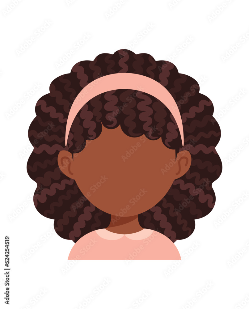 The Blank Face of a Cute Afro Girl with Curly Hair. Template. Little ...
