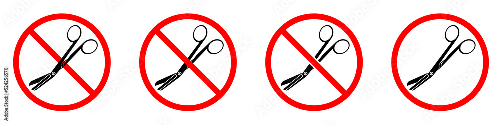 Scissors ban sign. Scissors prohibition signs set. No scissors sign ...