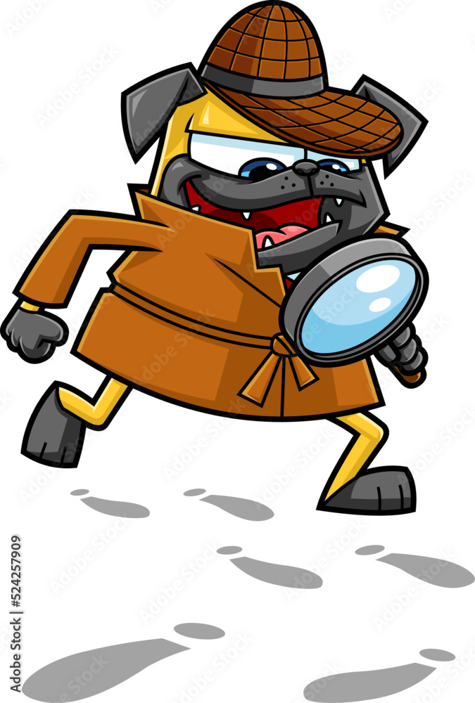 Stockvector Funny Detective Pug Dog Cartoon Character With Magnifying ...