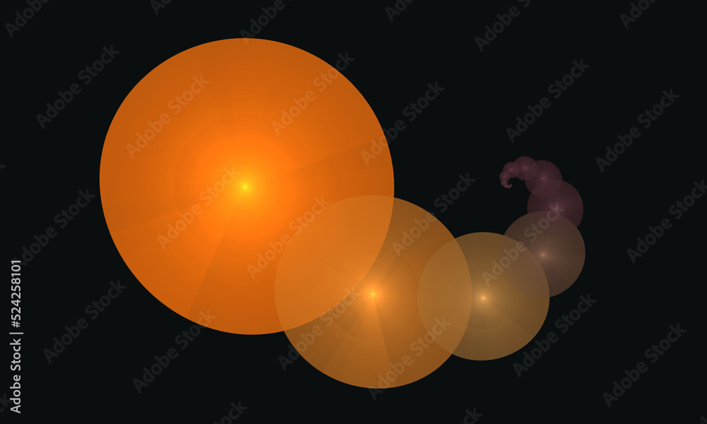 Orange circles create shape of twirl in specific aftermath in deep dark ...