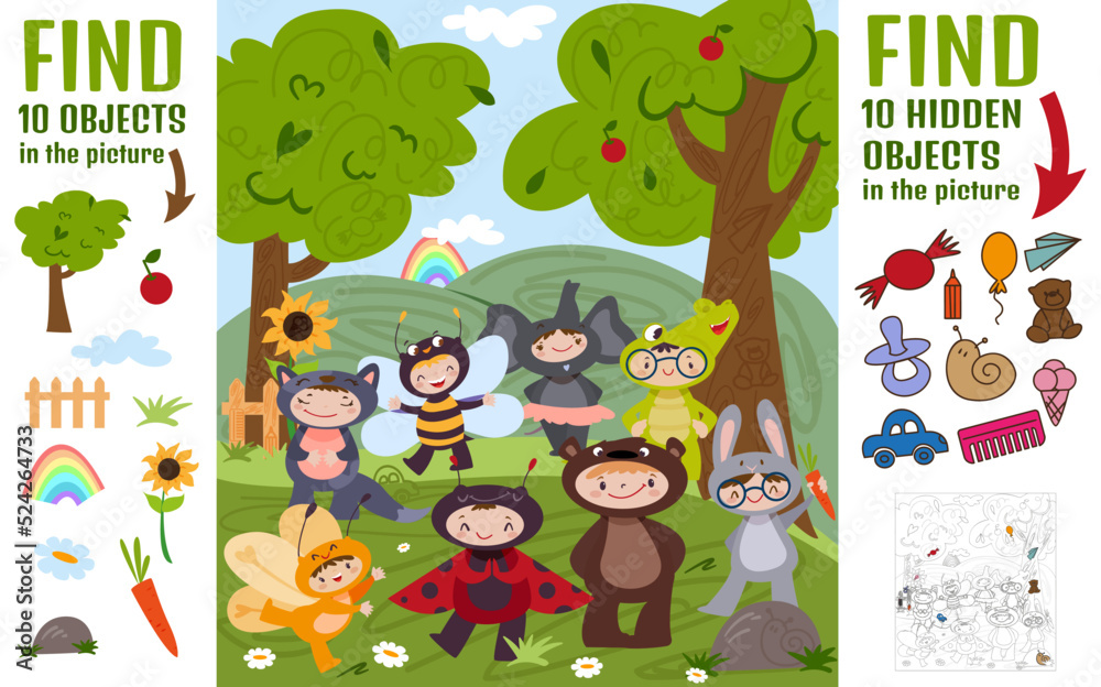 Find 10 hidden objects in the picture. Educational puzzle game for kids ...