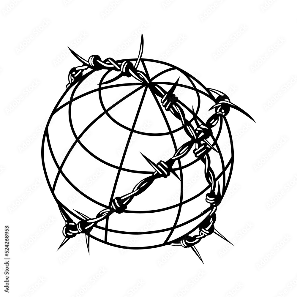 linear representation of a planet in barbed wire.vector illustration ...