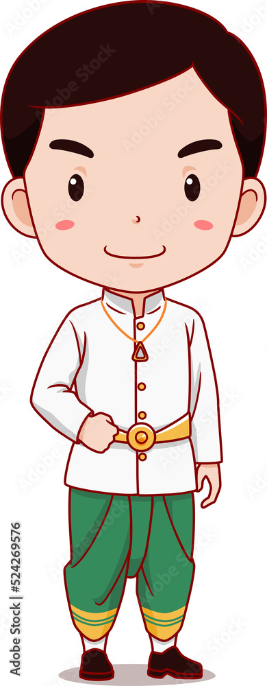 cartoon boy in Laos traditional costume. Stock Illustration | Adobe Stock