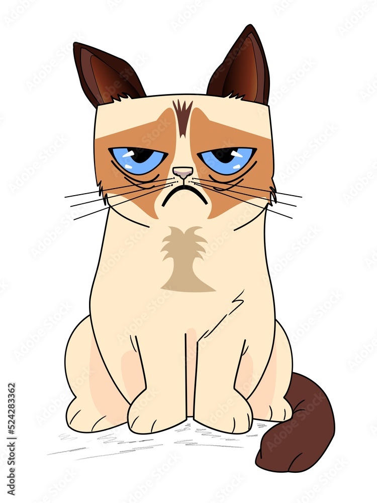 angry grumpy cat siamese famous meme illustration Stock Illustration ...