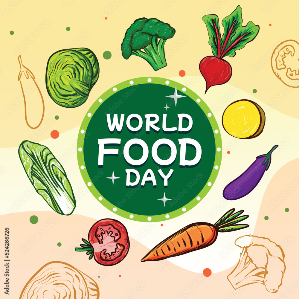 world food day greeting card realistic abstract layout full of healthy ...
