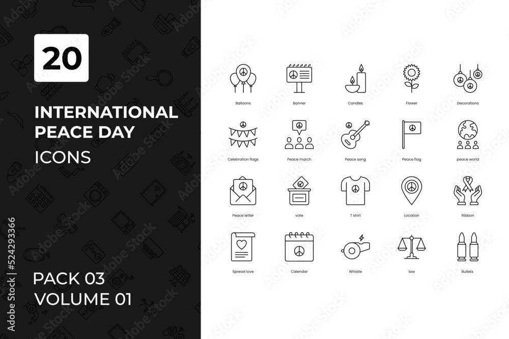 International Peace Day icons collection. Set contains such Icons as ...