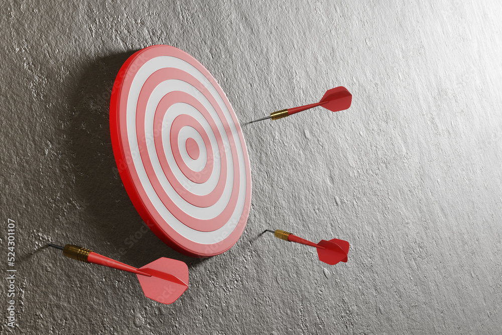 3 red darts miss the dartboard. Illustration of the concept of missing ...