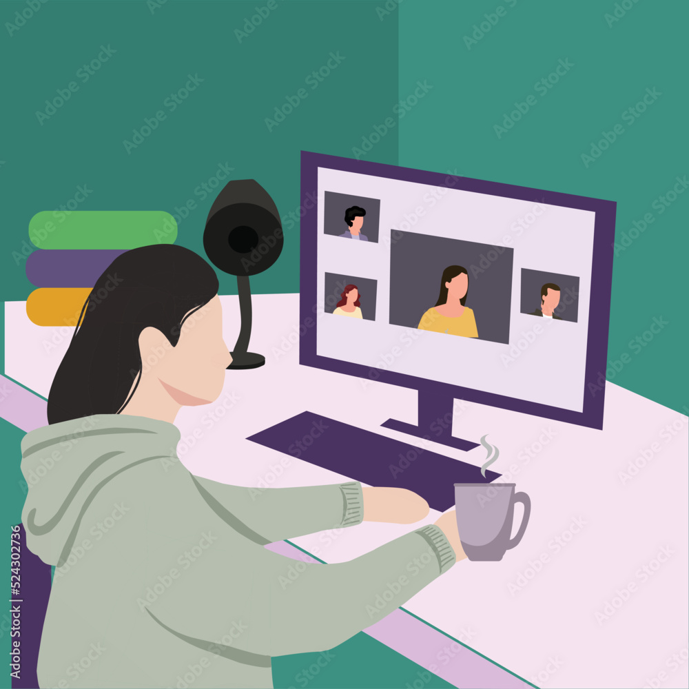 Creative Vector illustration drawing of teenage school girl studying ...