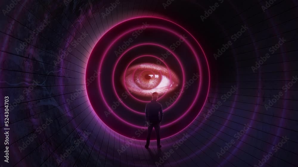 Hypnotized Man Weird Eye Stare Inside Tunnel Surreal Scene. Man being ...