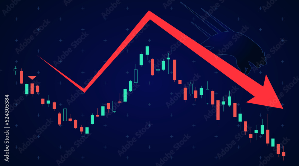 Vetor de Big arrow hidden bear pulling down, financial stock market ...