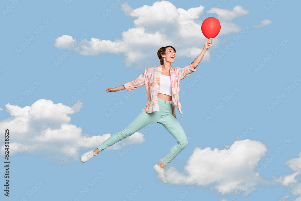 Exclusive painting magazine sketch image of happy smiling lady flying ...