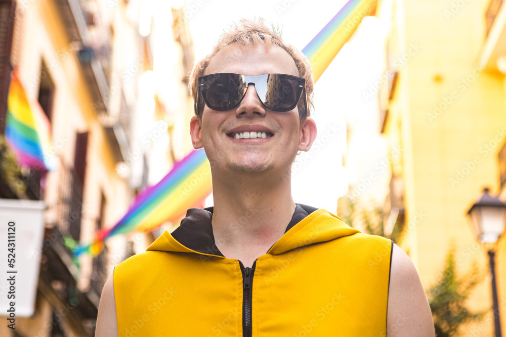 Man on street during LGBT pride month Stock Photo | Adobe Stock