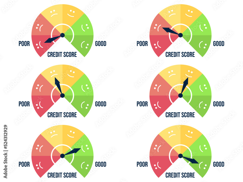 Credit score. Credit score indicator from good to bad, from green to ...
