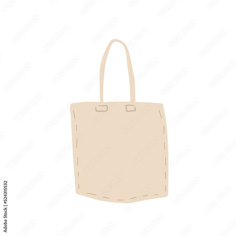 Canvas Tote bag. Cloth eco shopper. Flat cartoon illustration. Reusable ...