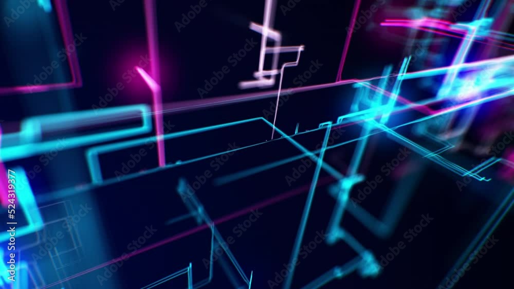 Neon Strokes Flying in Cyberspace Blue Purple Colors. Abstract ...