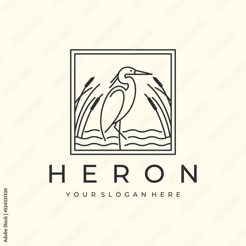heron bird with line art and emblem style logo vector icon design ...