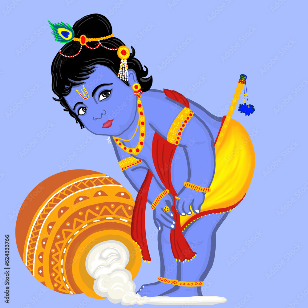 Lord Krishna as Makhan Chor. Janmashtami special. Stock Illustration ...