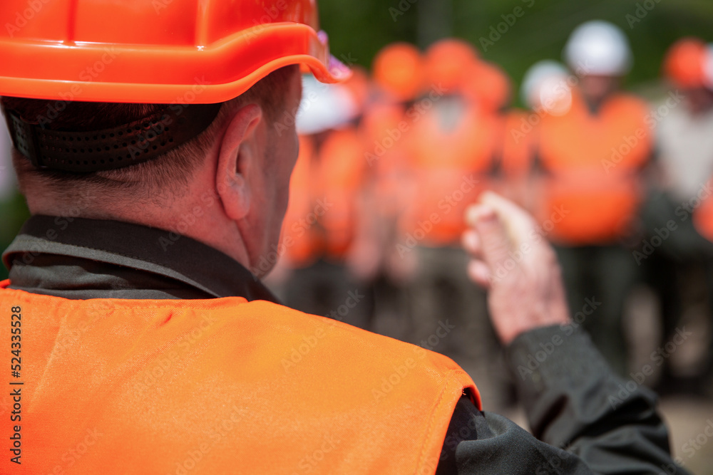 Worker group wearing vest, safety. Building concept. Architector ...