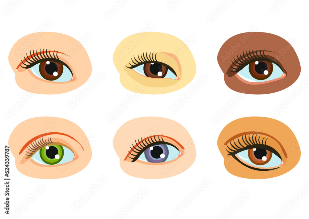 The Human Eye Eyes Different In Color Shape And Race Vector Set