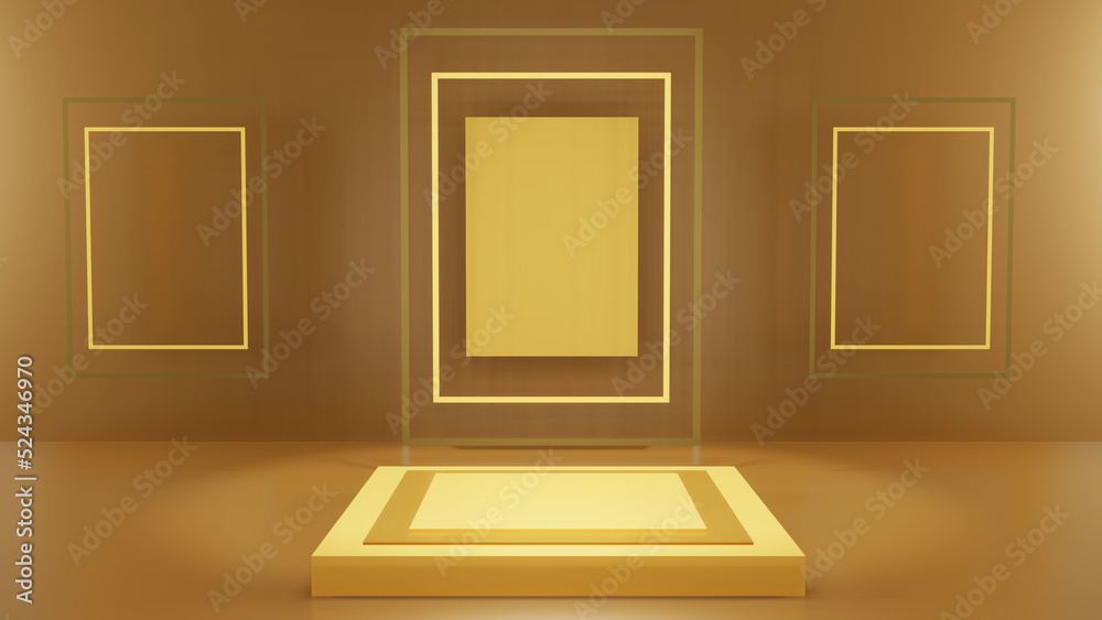 3d platform studio minimal scene with gold platform. studio background ...