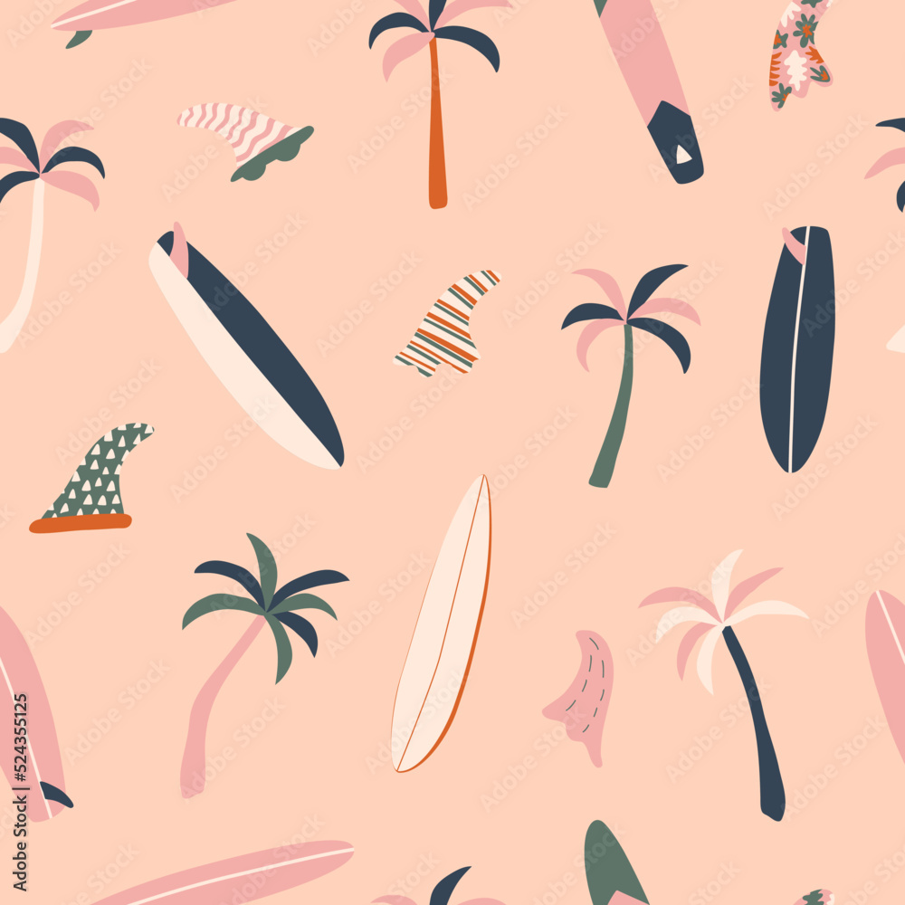 Seamless hawaii surfing pattern. Vector illustration with palm tree ...