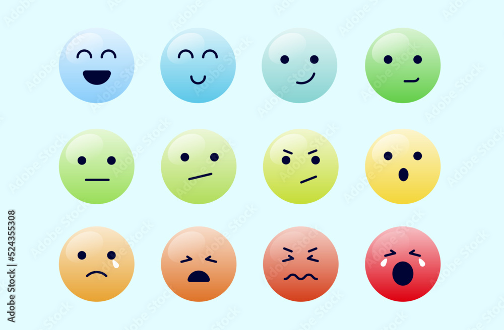 Mood faces - Emoji icons with different mood, happy, smiling, irritated and sad. Vector ...