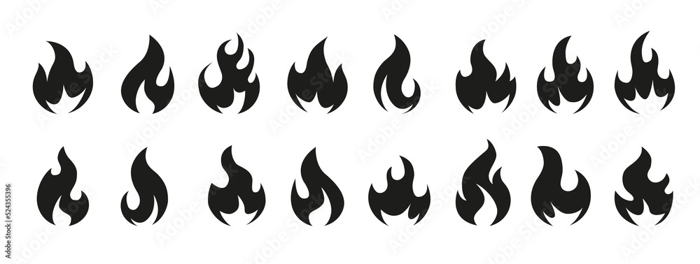 Black flame icons - Collection of fire and flames design elements on ...