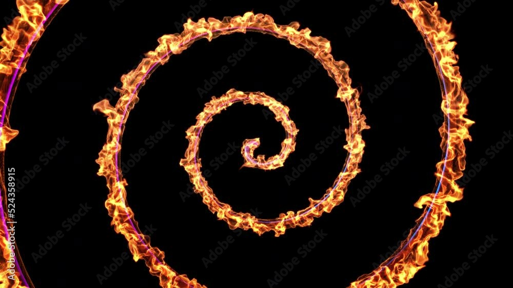 This stock motion graphics video shows a spiraling fire tunnel on a ...