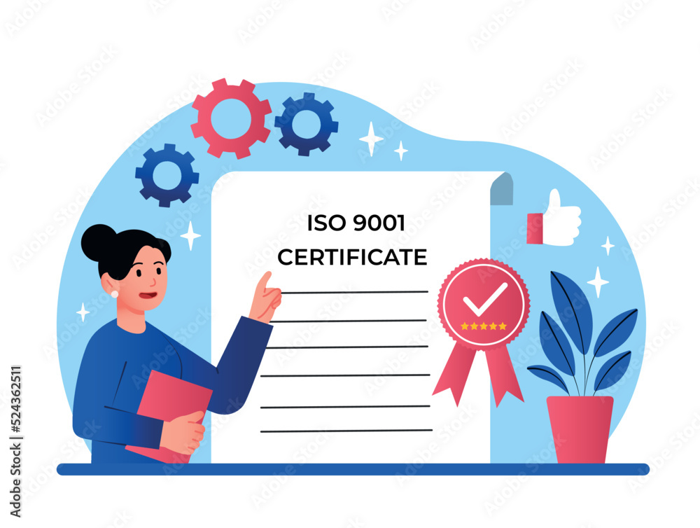 Iso certification concept. Character sets standards, checks quality of ...