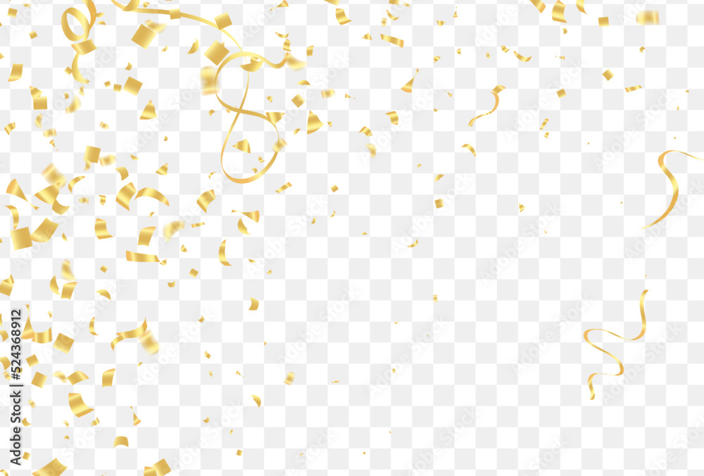 Falling shiny golden confetti isolated on transparent background.VIP flying sparkle elements ...
