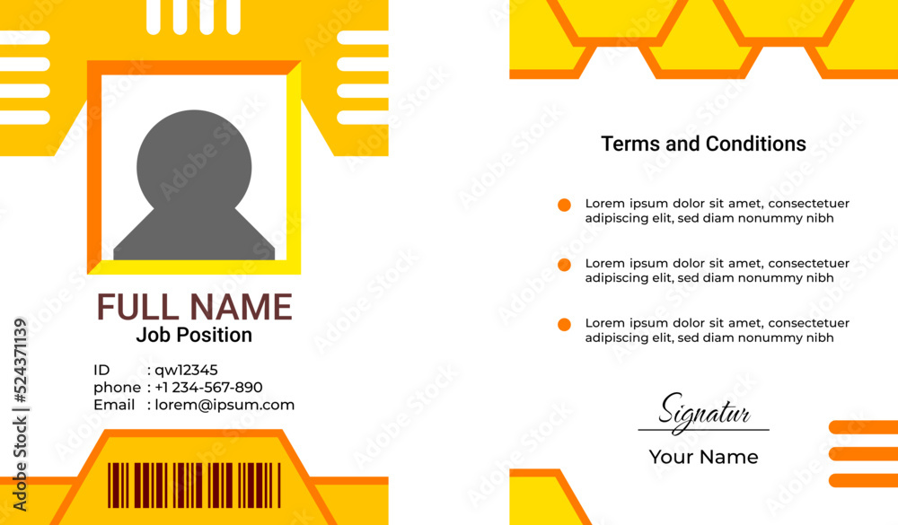 orange color ID card templates front and back can be used for companies ...