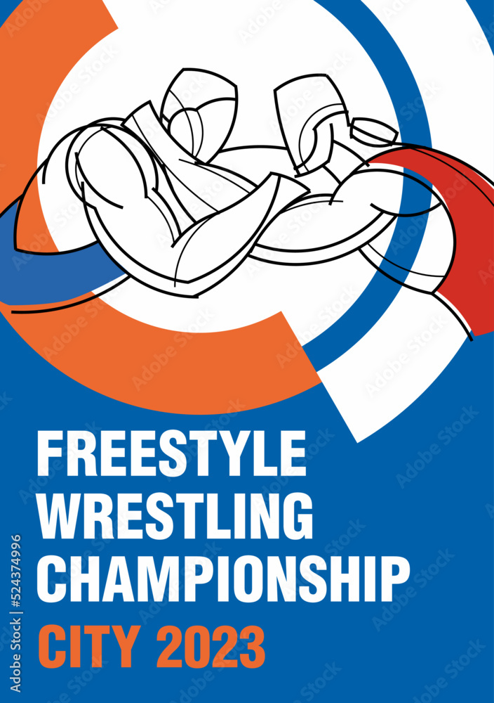 Freestyle Wrestling Championship. Drawn linear stylish athletes are ...