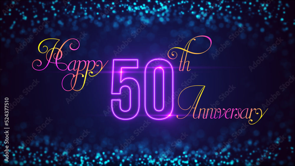 Festive Blue Purple Colorful Happy 50th Anniversary Lettering With Neon ...